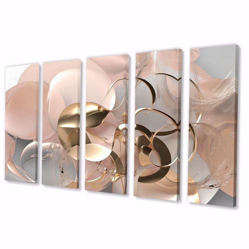 Mercer41 Liquid Art Gold And Pink Effervescence 5 Pieces | Wayfair